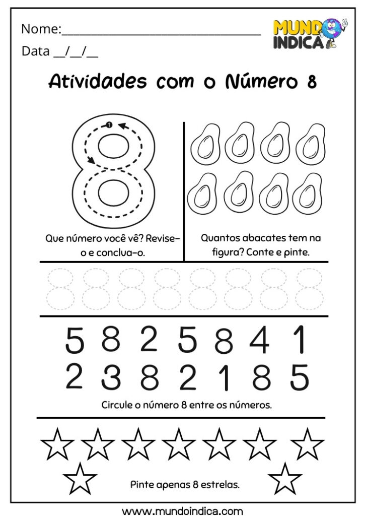 10 Atividades com o Número 8 Prontas para Imprimir
