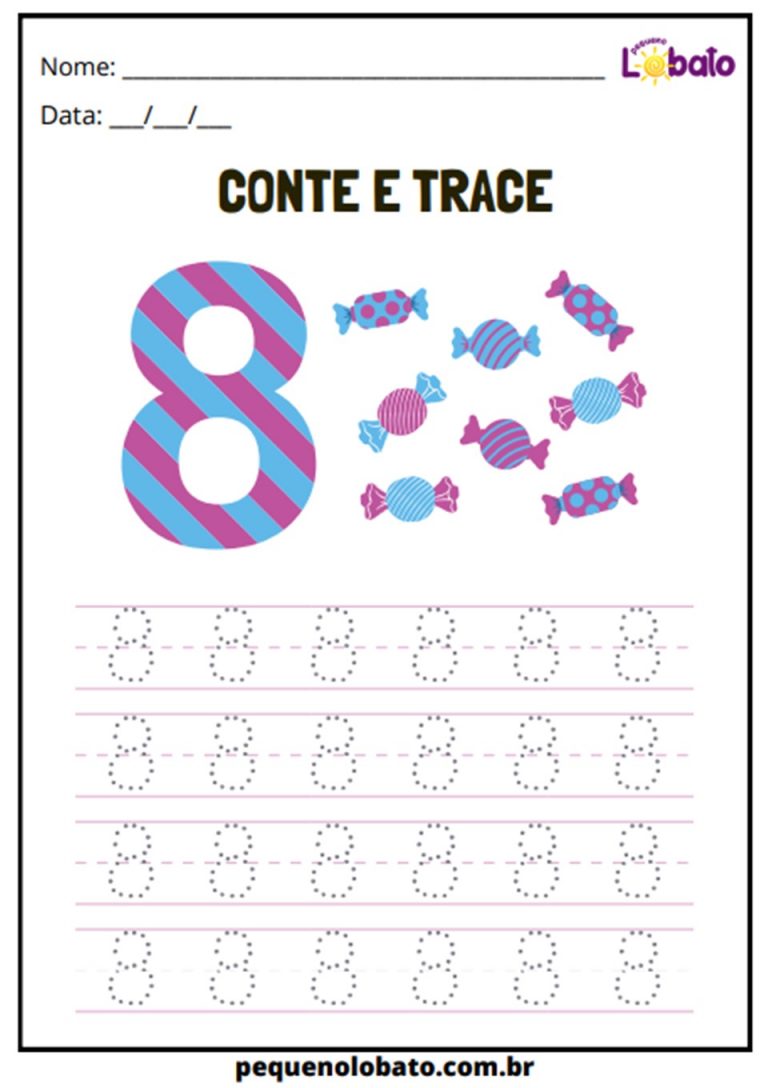 10 Atividades com o Número 8 Prontas para Imprimir
