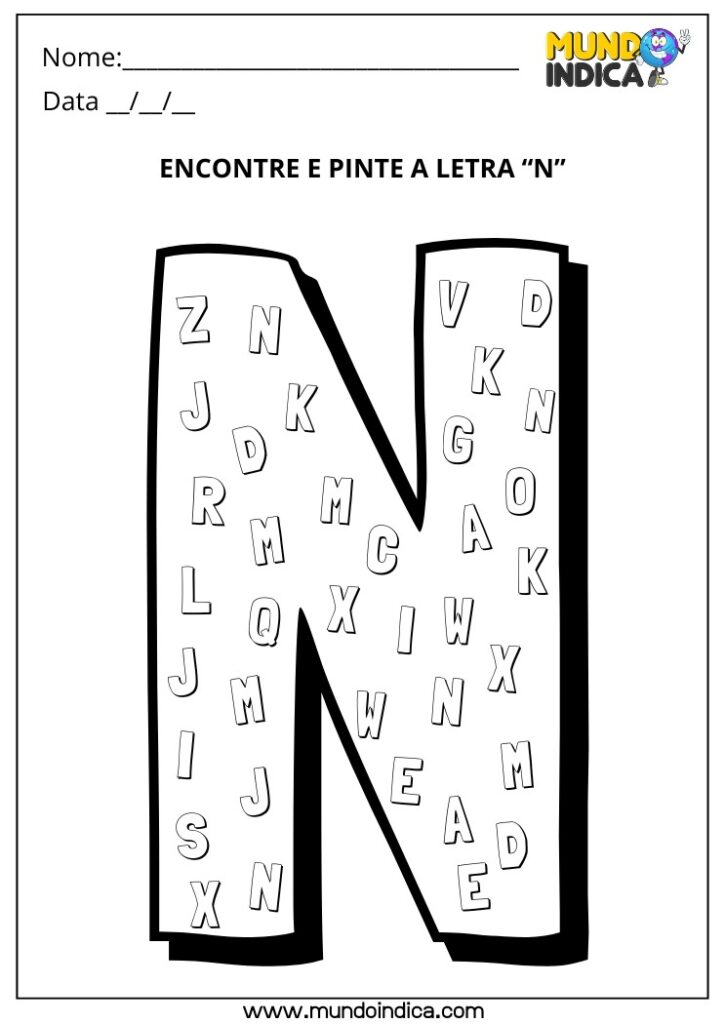 Atividades com a Letra N de forma Maiúscula e Minúscula