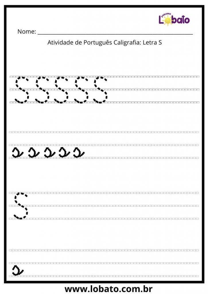 Atividades com a Letra S de forma Maiúscula e Minúscula