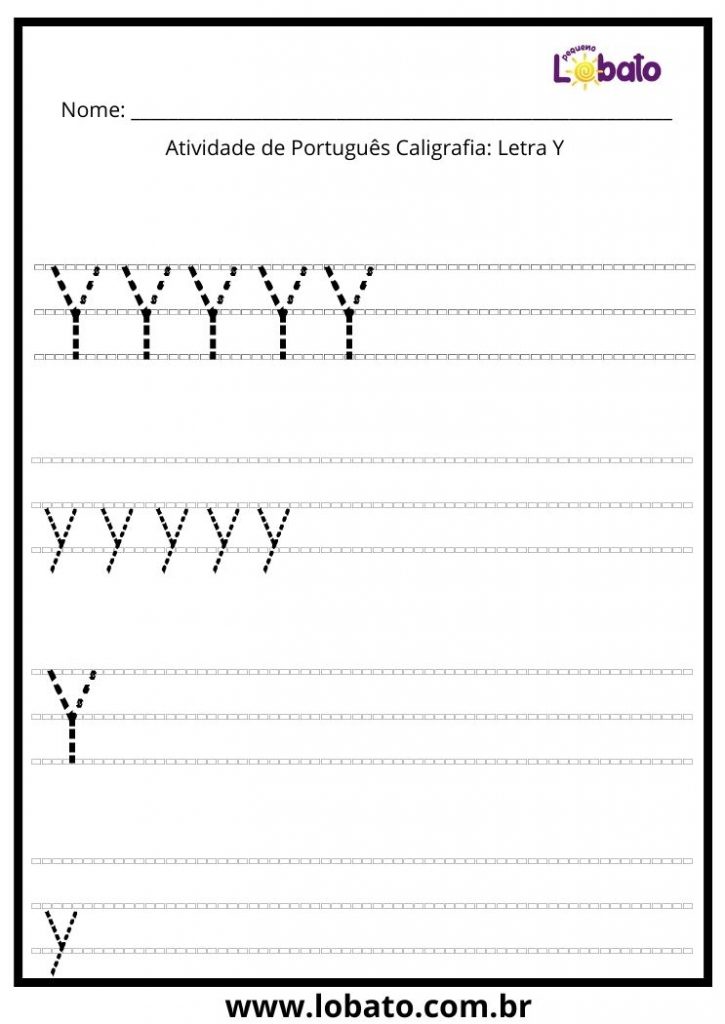 Atividades com a Letra Y de forma Maiúscula e Minúscula