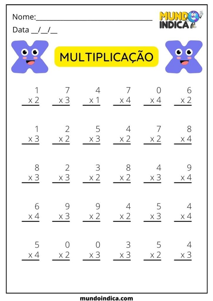 16 Atividades de Multiplicação para Imprimir
