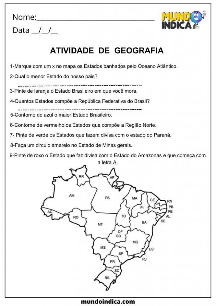 20 Atividades de Geografia