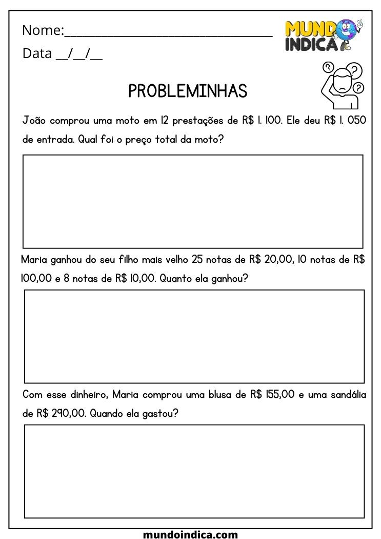 20 Atividades de Matemática 5 ano