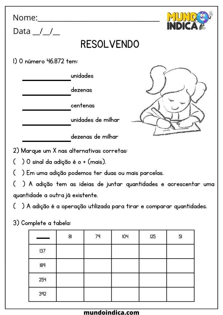 20 Atividades de Matemática 5 ano