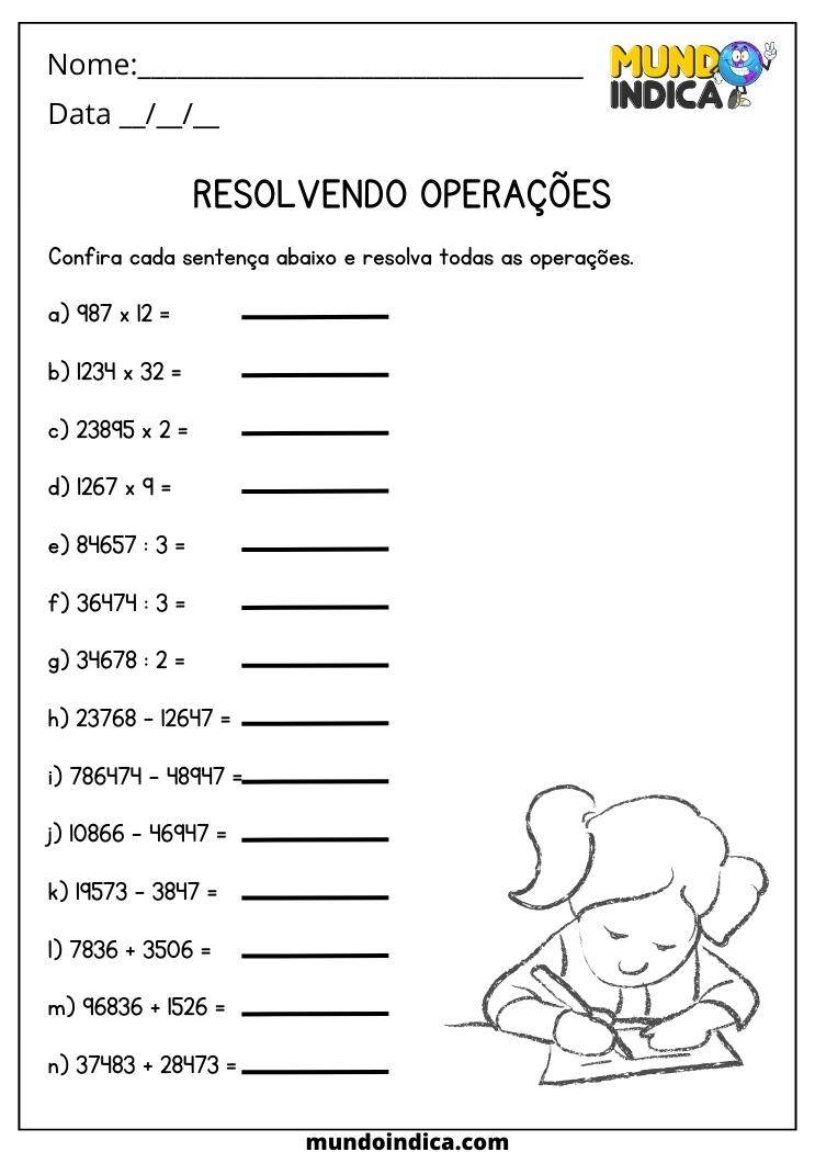 20 Atividades de Matemática 5 ano