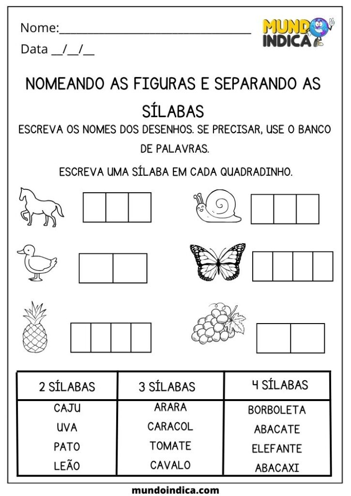 15 Atividades com Sílabas Simples e Complexas para Imprimir