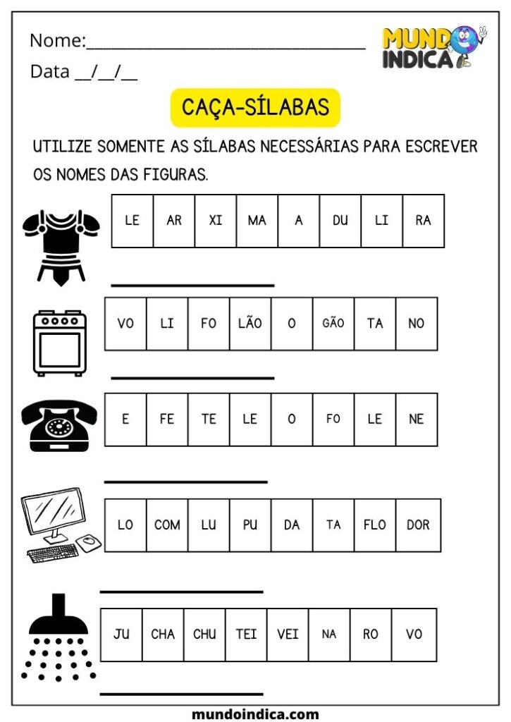 15 Atividades com Sílabas Simples e Complexas para Imprimir