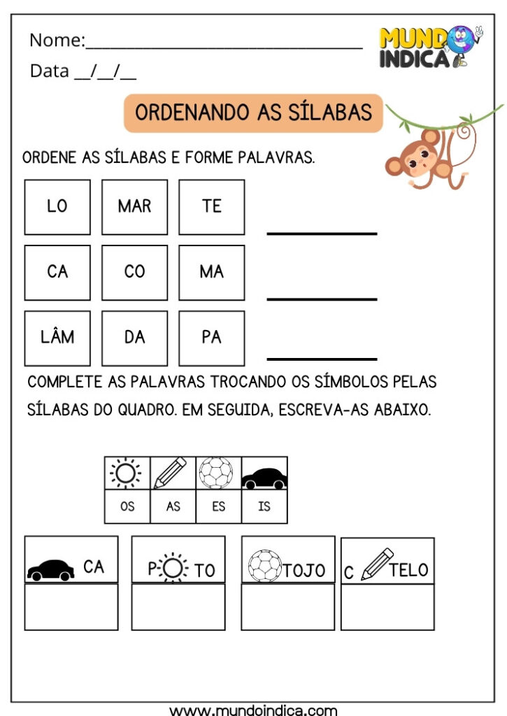 15 Atividades com Sílabas para Alunos com Autismo para Imprimir