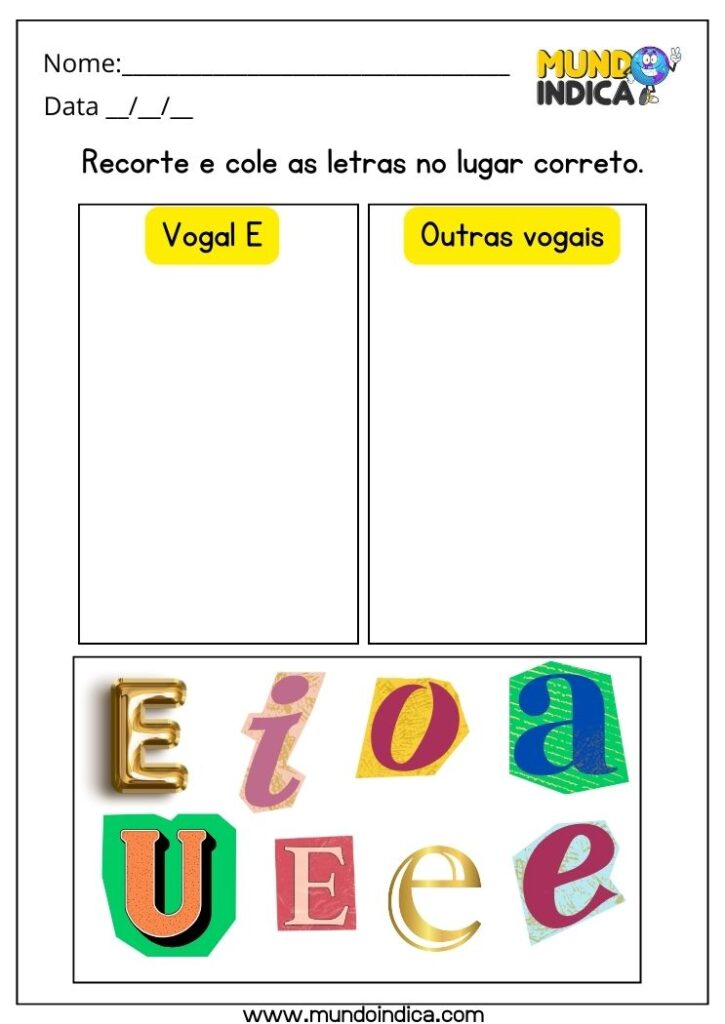 15 Atividades Vogal E para Imprimir