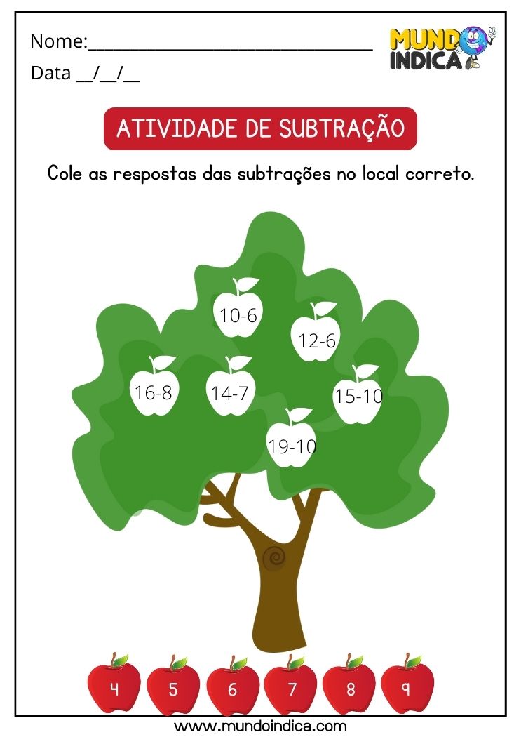 15 Atividades de Subtração para Imprimir