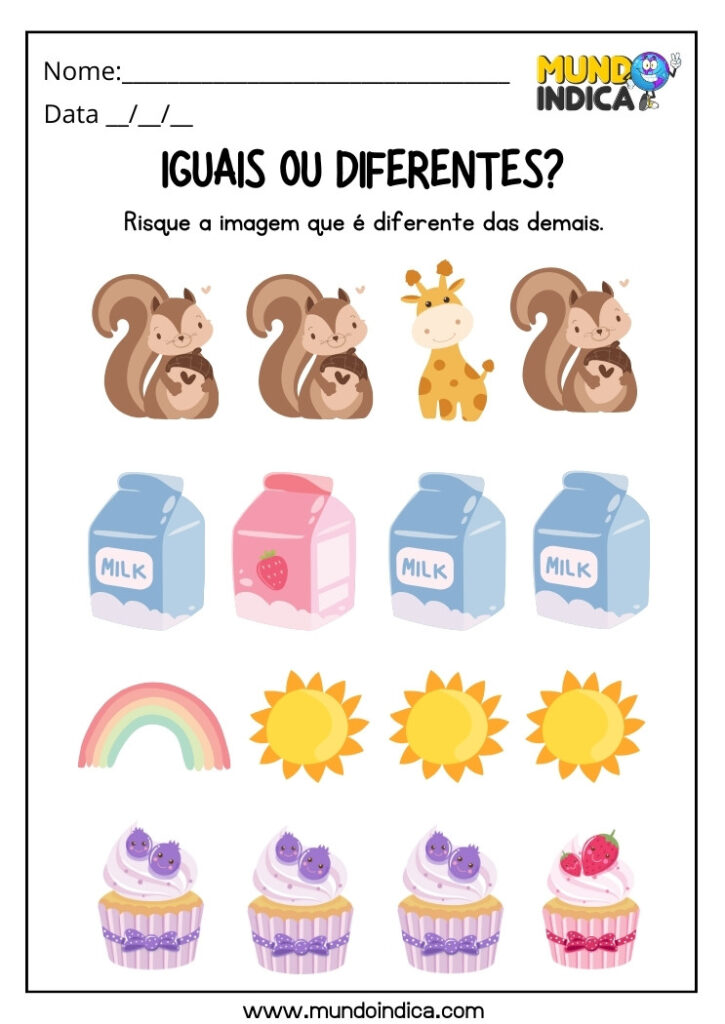 15 Atividades sobre Igual e Diferente para Educação Infantil