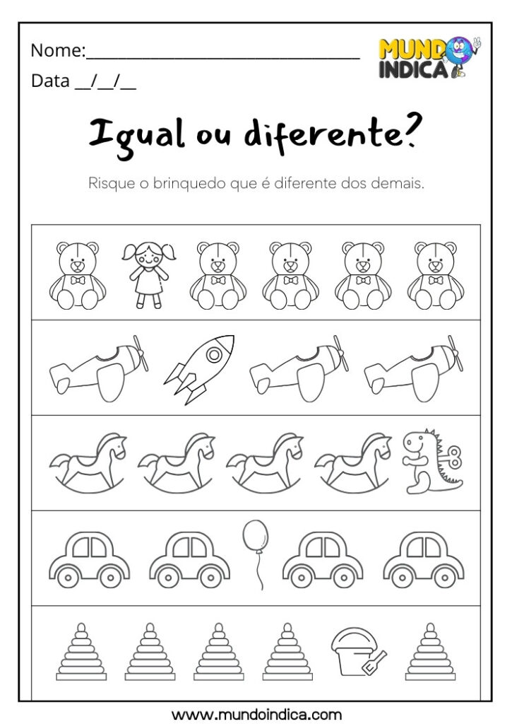 15 Atividades sobre Igual e Diferente para Educação Infantil