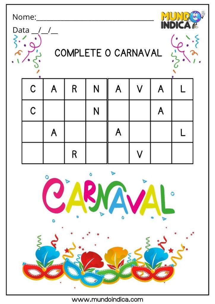 15 Atividades de Carnaval para Educação Infantil para Imprimir