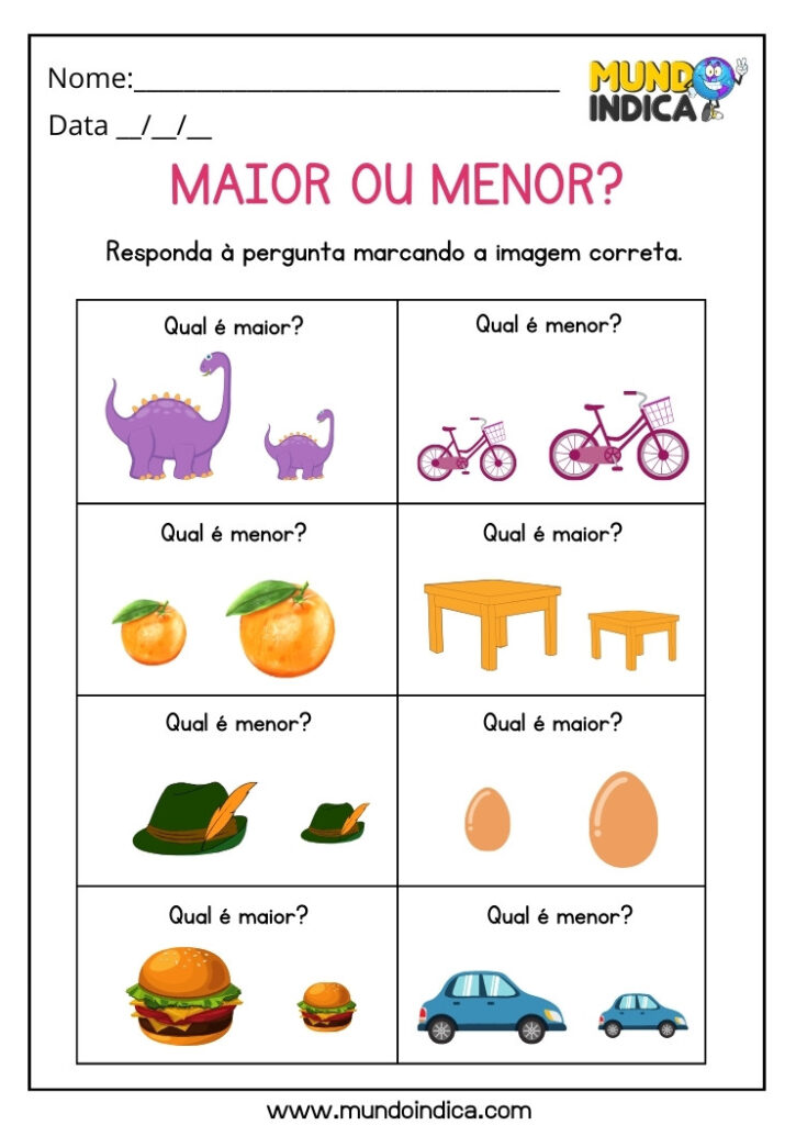 15 Atividades de Maior e Menor para Autismo para Imprimir