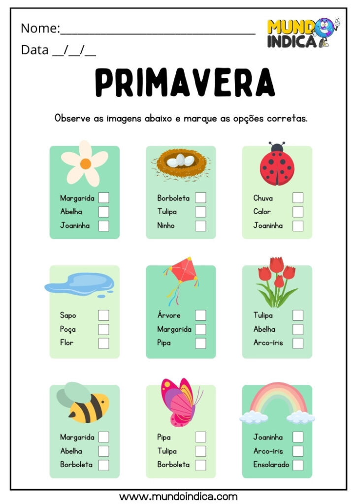 15 Atividades de Primavera para Educação Infantil para Imprimir