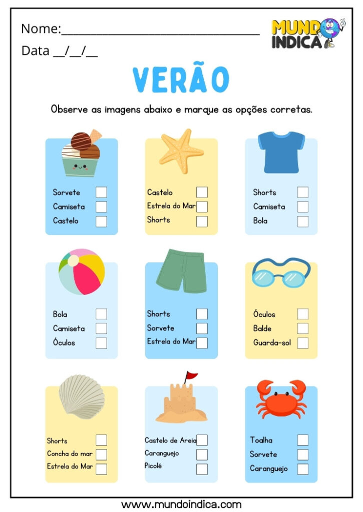 15 Atividades de Verão para Educação Infantil para Imprimir
