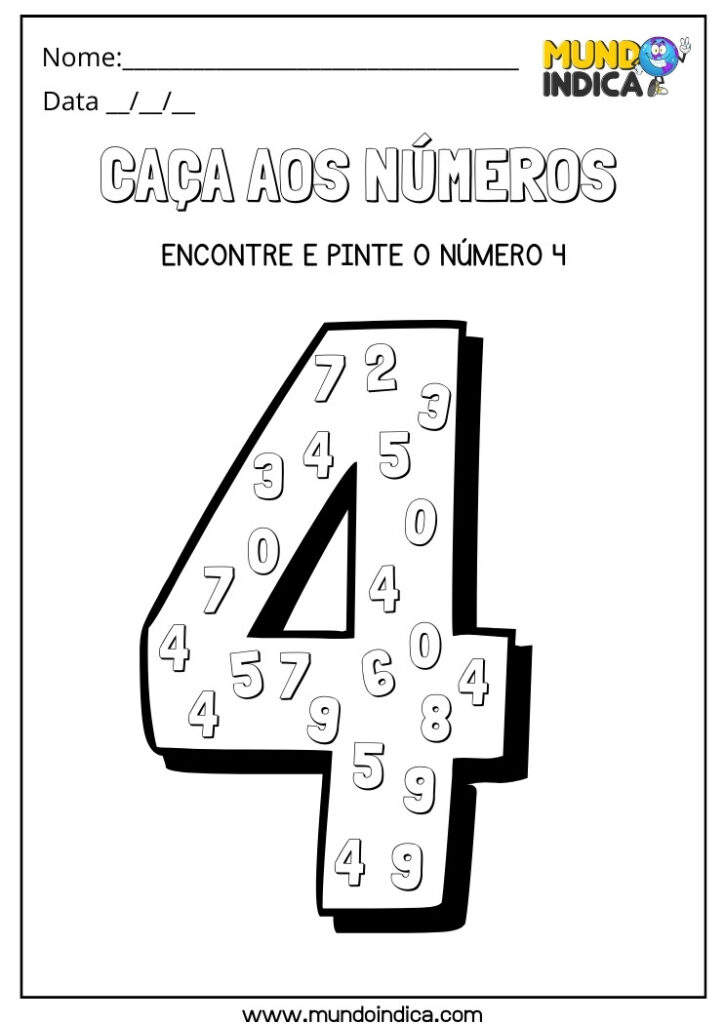 10 Atividades com o Número 4 Prontas para Imprimir