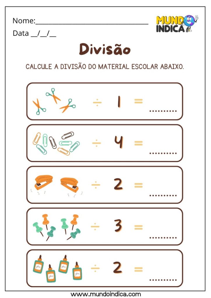 10 Atividades de Divisão para Alunos com Autismo para Imprimir