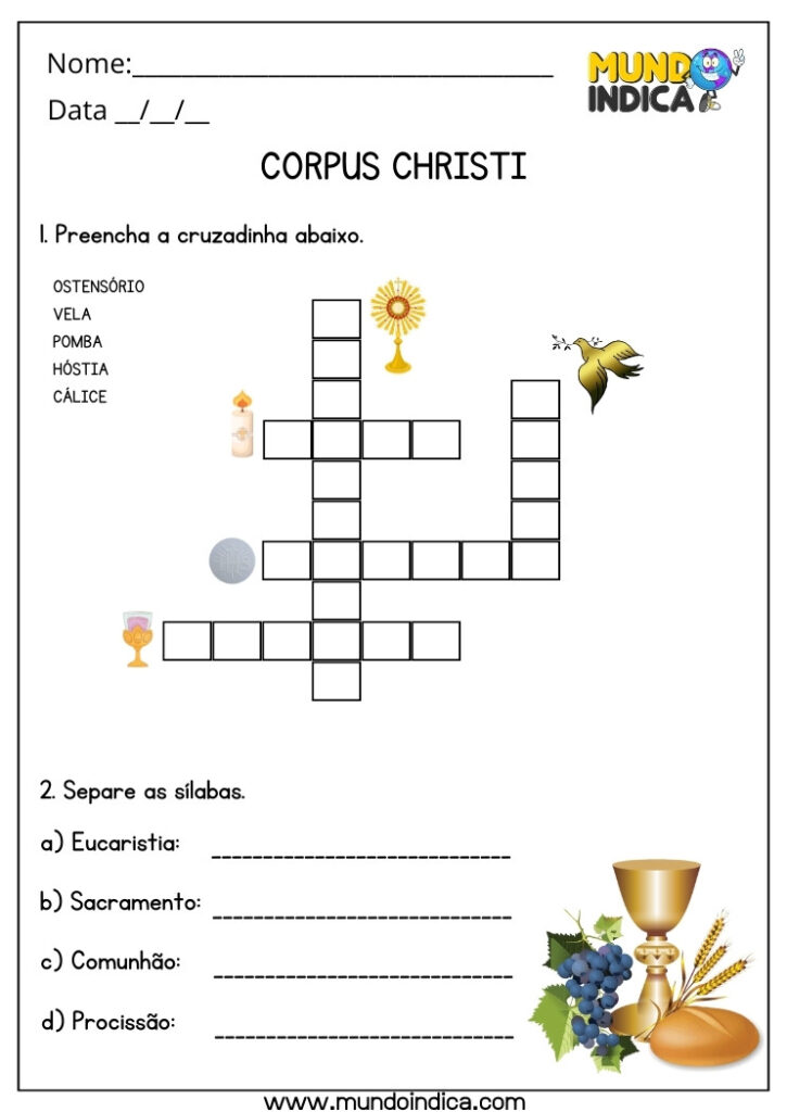 5 Atividades de Corpus Christi para Imprimir