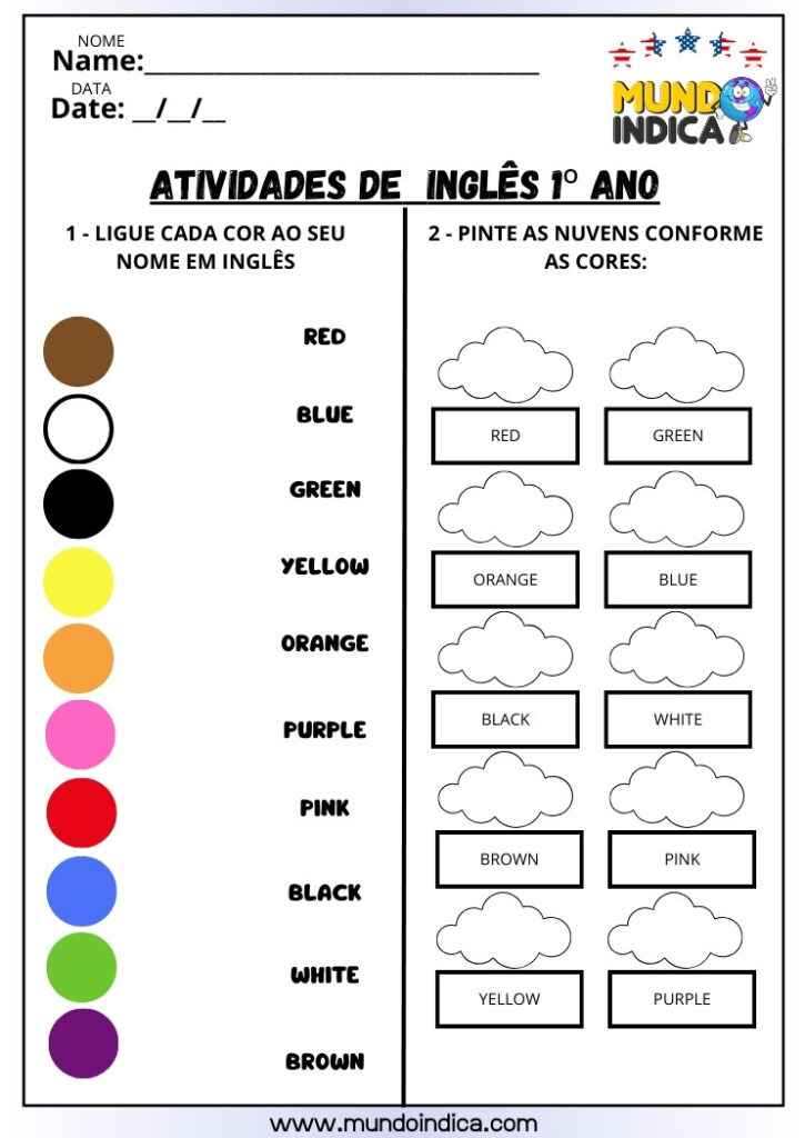 20 Atividades de Inglês para Imprimir