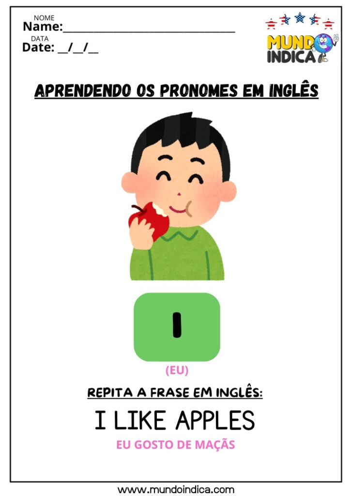 7 Atividades de Inglês com Pronomes para Imprimir