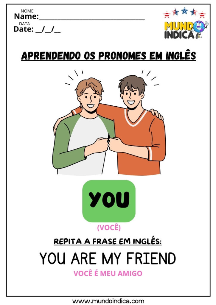 7 Atividades de Inglês com Pronomes para Imprimir