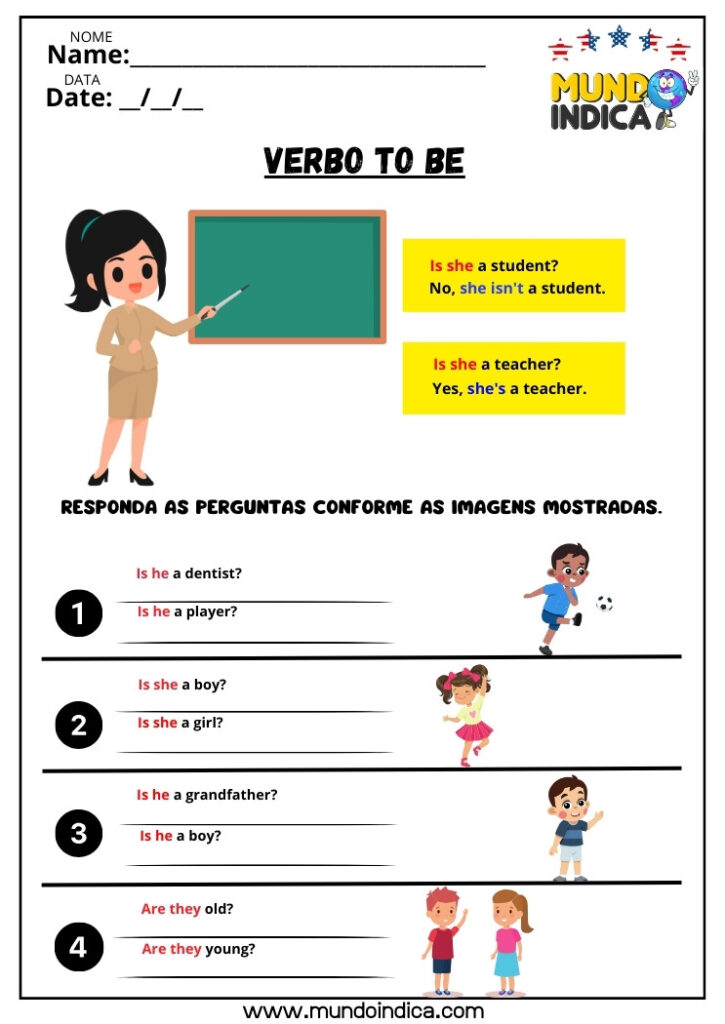 5 Atividades de Inglês com o Verbo to Be para Imprimir