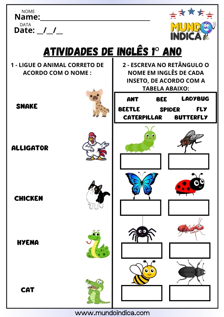 10 Atividades de Inglês para o 1° Ano para Imprimir