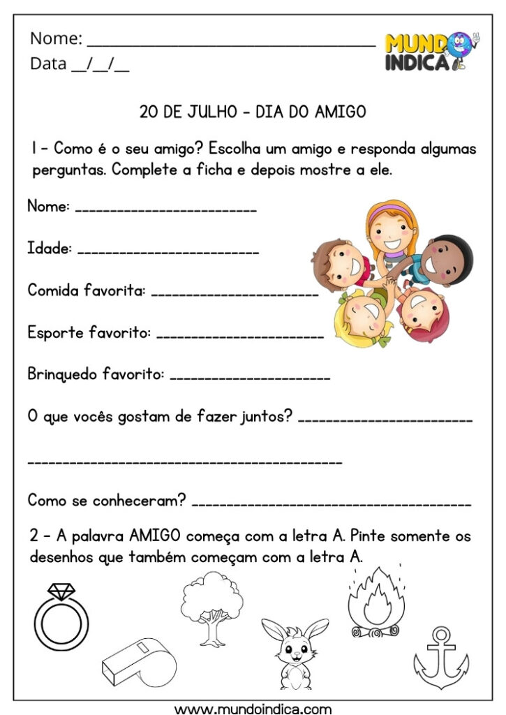 5 Atividades para o Dia do Amigo para Imprimir