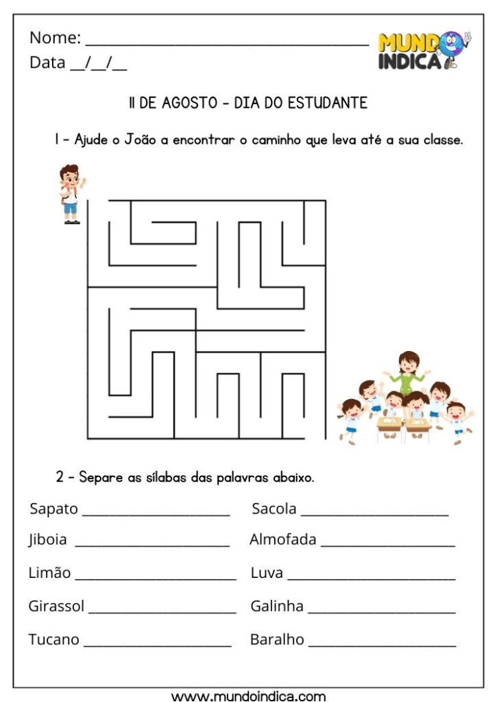 5 Atividades para o Dia do Estudante para Imprimir