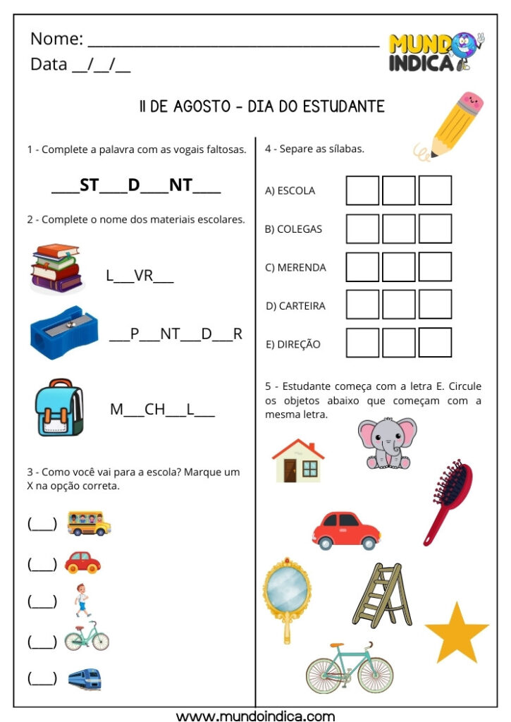 5 Atividades para o Dia do Estudante para Imprimir