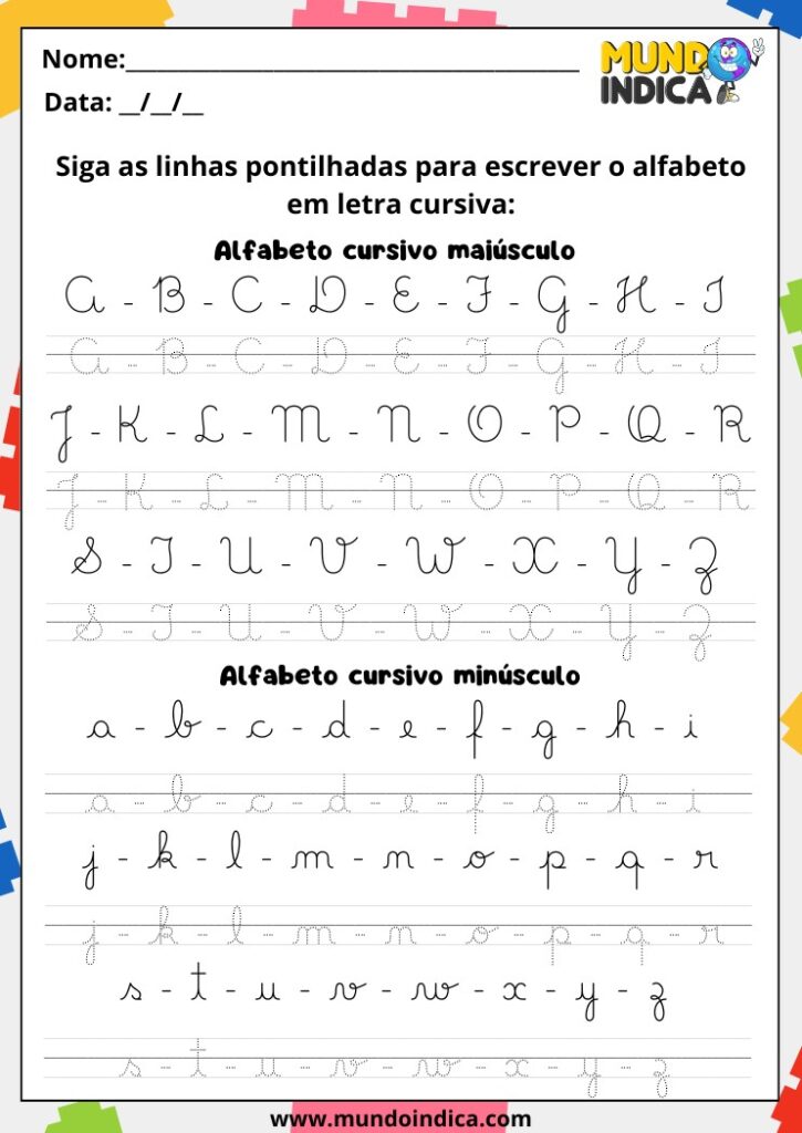 10 Atividades com Letras Cursivas para Imprimir