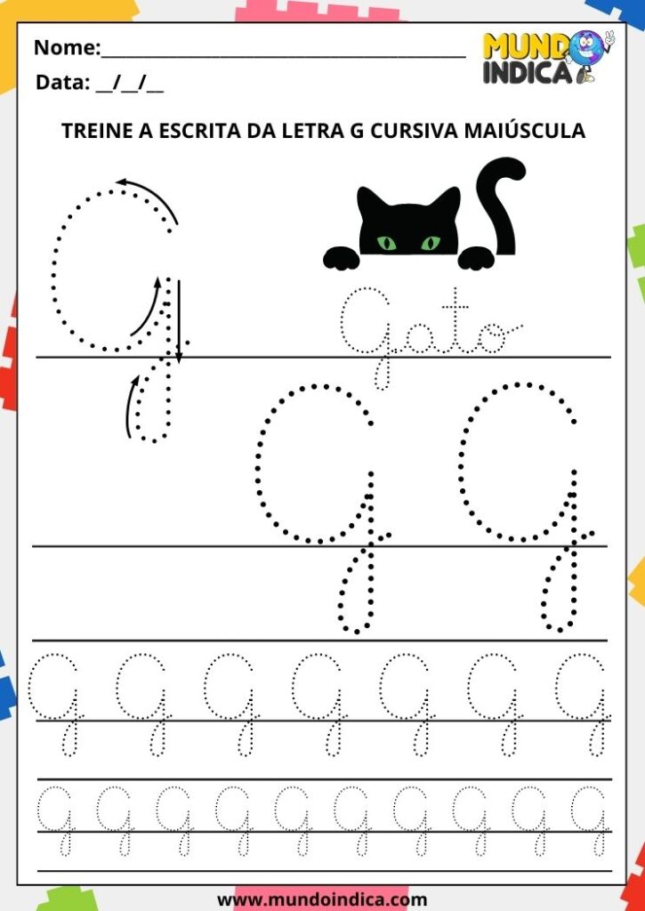 Atividades com a Letra G Cursiva para Imprimir