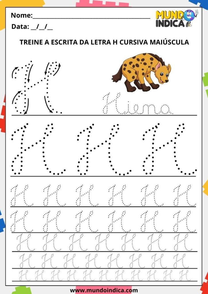 Atividades com a Letra H Cursiva para Imprimir