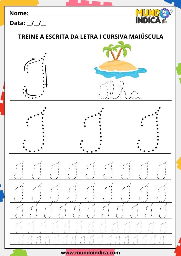 Atividades com a Letra I Cursiva para Imprimir