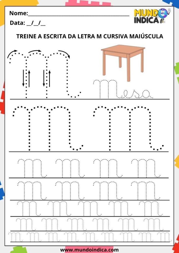Atividades com a Letra M Cursiva para Imprimir