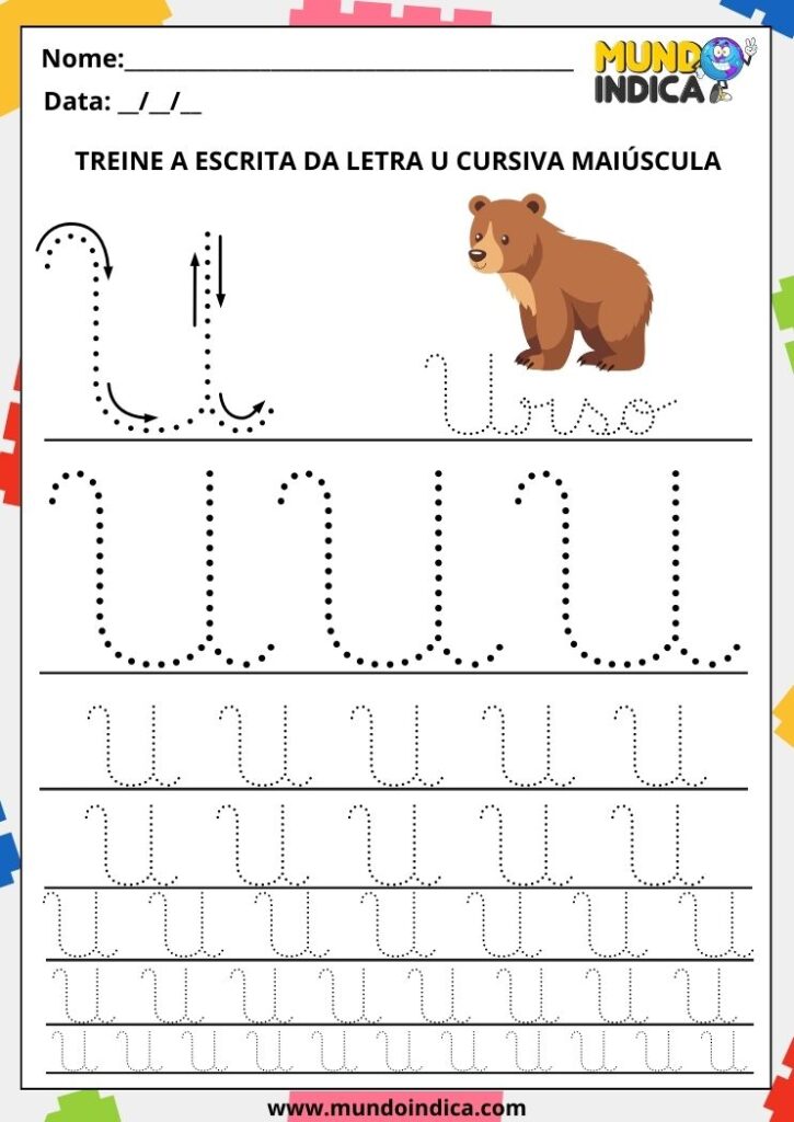 Atividades com a Letra U Cursiva para Imprimir