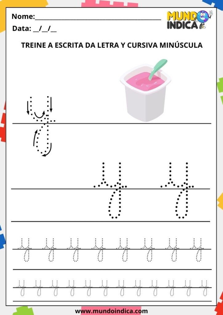 Atividades com a Letra Y Cursiva para Imprimir