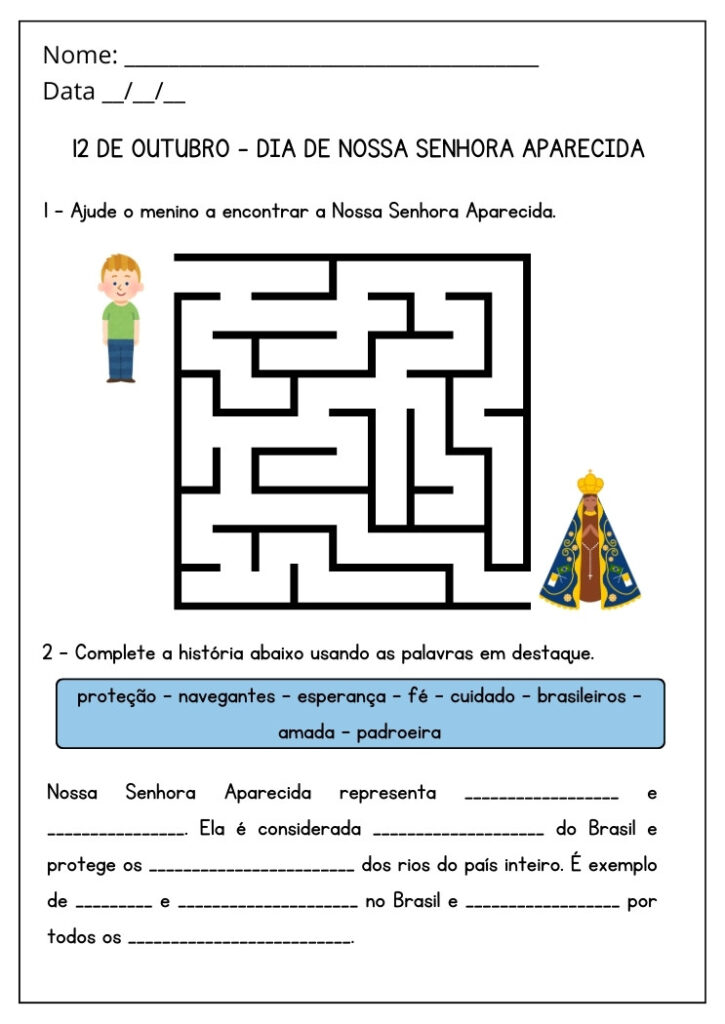 10 Atividades para o Dia de Nossa Senhora Aparecida