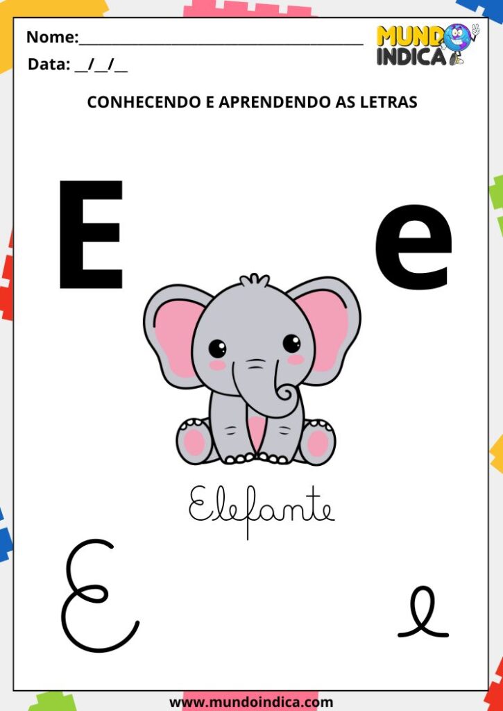 Atividades com a Letra E Cursiva para Imprimir