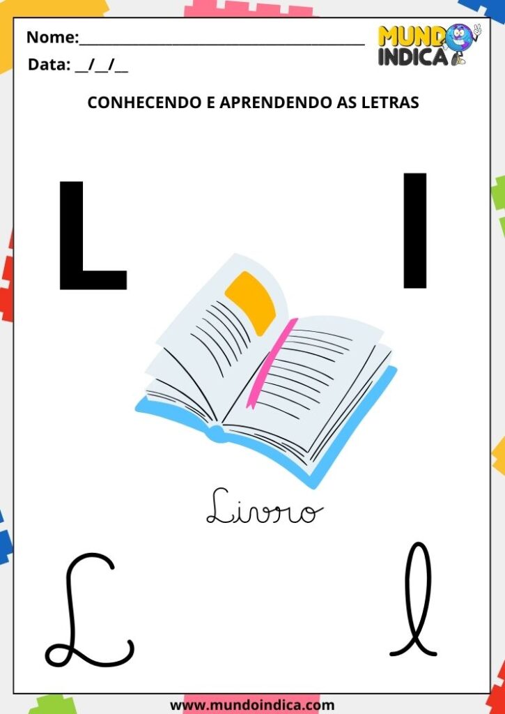 Atividades com a Letra L Cursiva para Imprimir