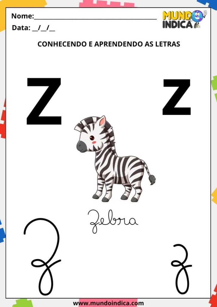 Atividades com a Letra Z Cursiva para Imprimir