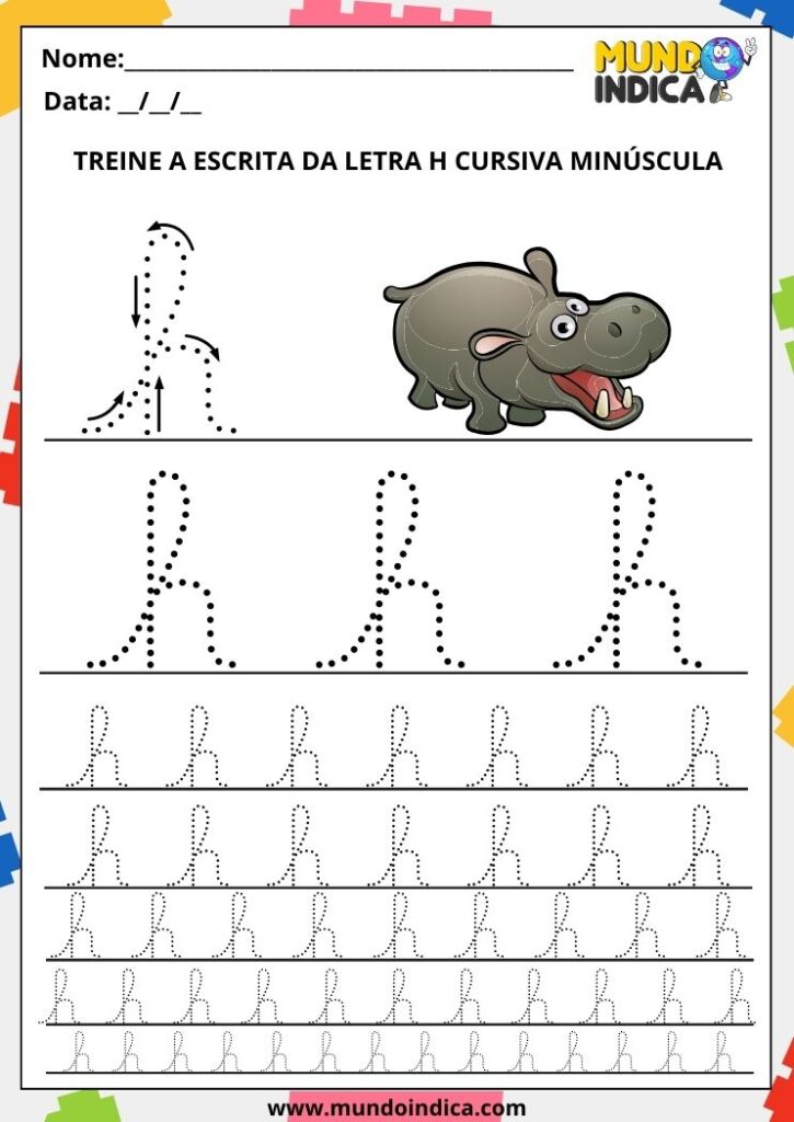 Atividades com a Letra H Cursiva para Imprimir