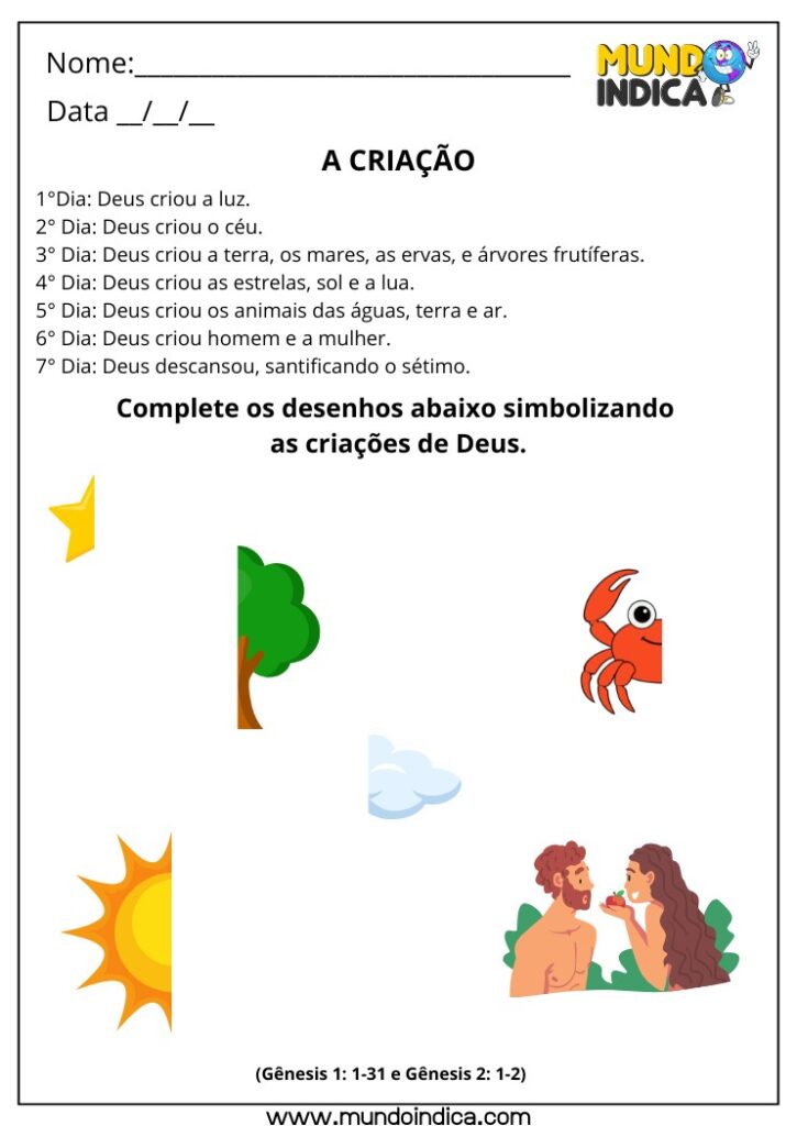 10 Atividades Bíblicas da Criação do Mundo