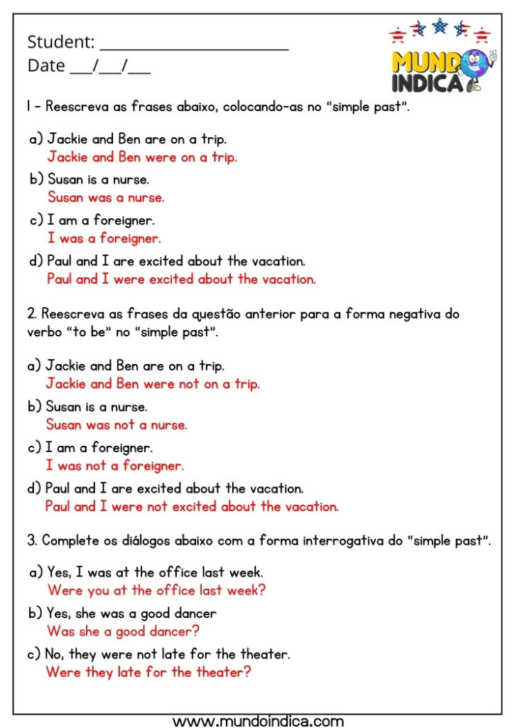 10 Atividades de Inglês 7 Ano com Respostas