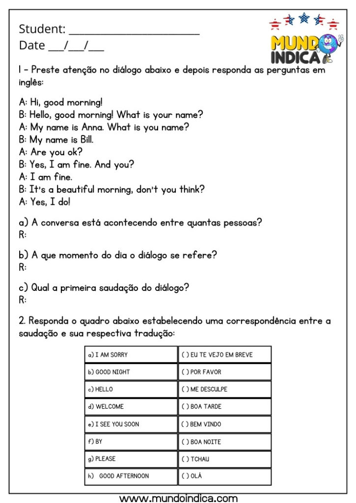 10 Atividades de Inglês 6 Ano para Imprimir