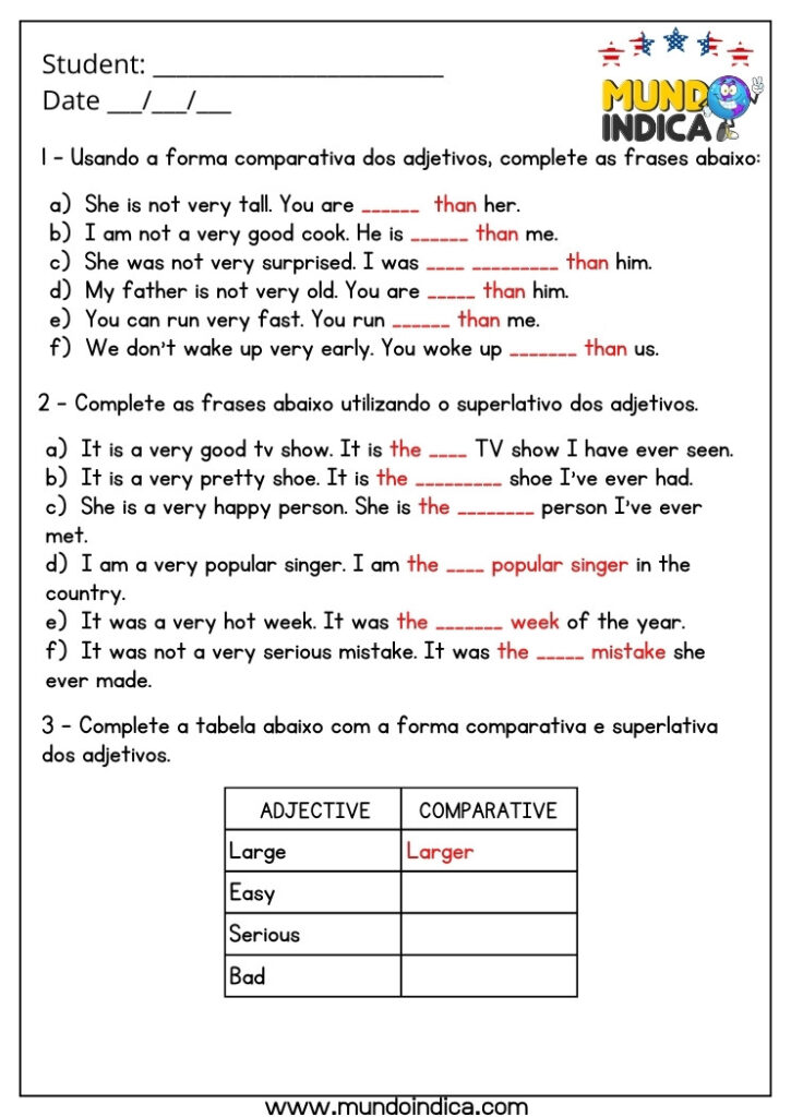 10 Atividades de Inglês 8 Ano para Imprimir