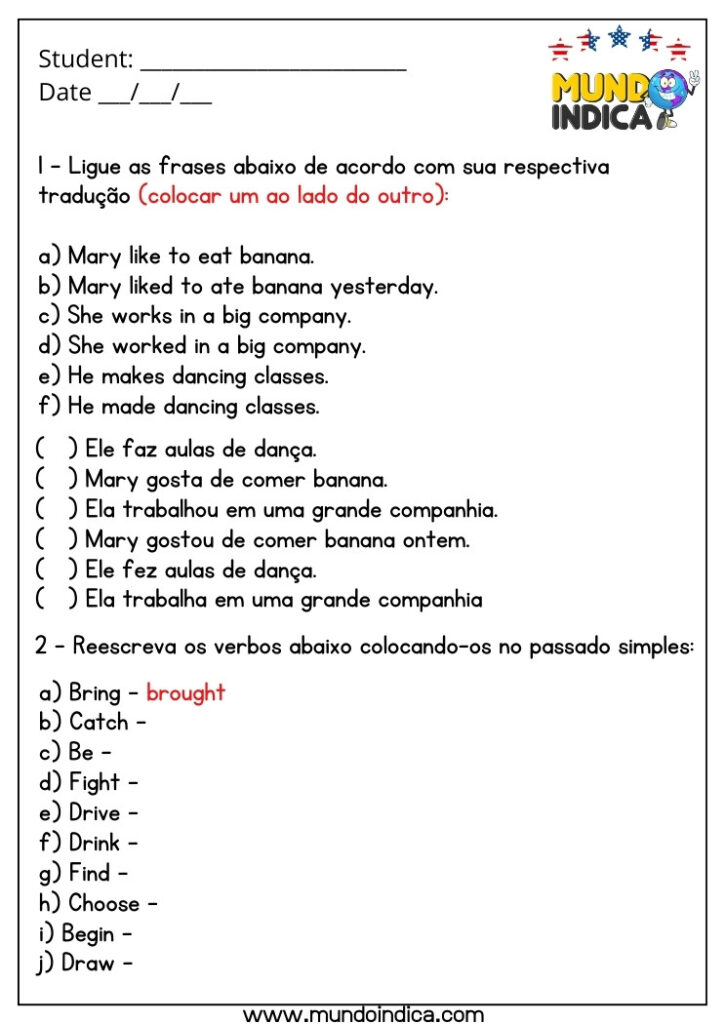 10 Atividades de Inglês 9 Ano para Imprimir