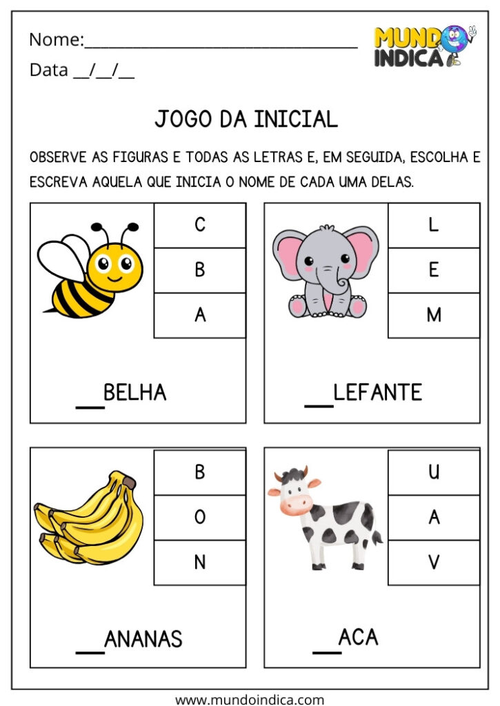 12 Atividades com Letra Inicial para Imprimir em 2025